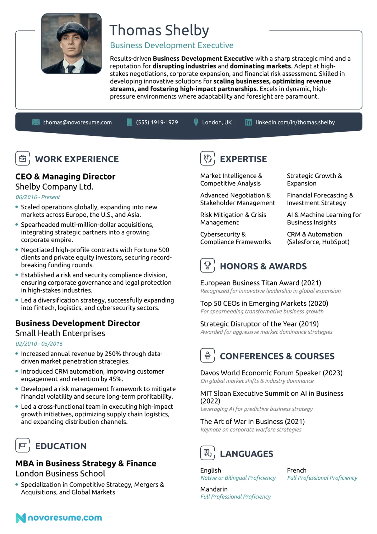 Business Development Manager Resume Example for 2025 | Novoresume