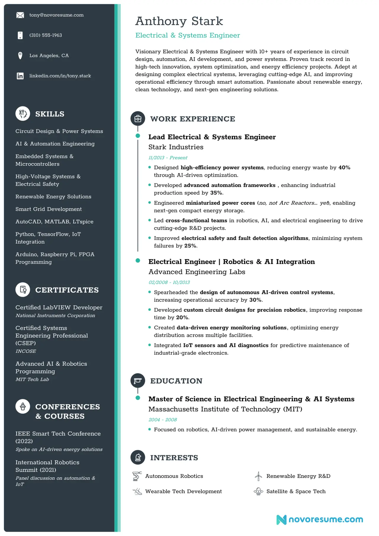 Electrical Engineer Resume Example (Guide & Tips for 2025) | Novoresume