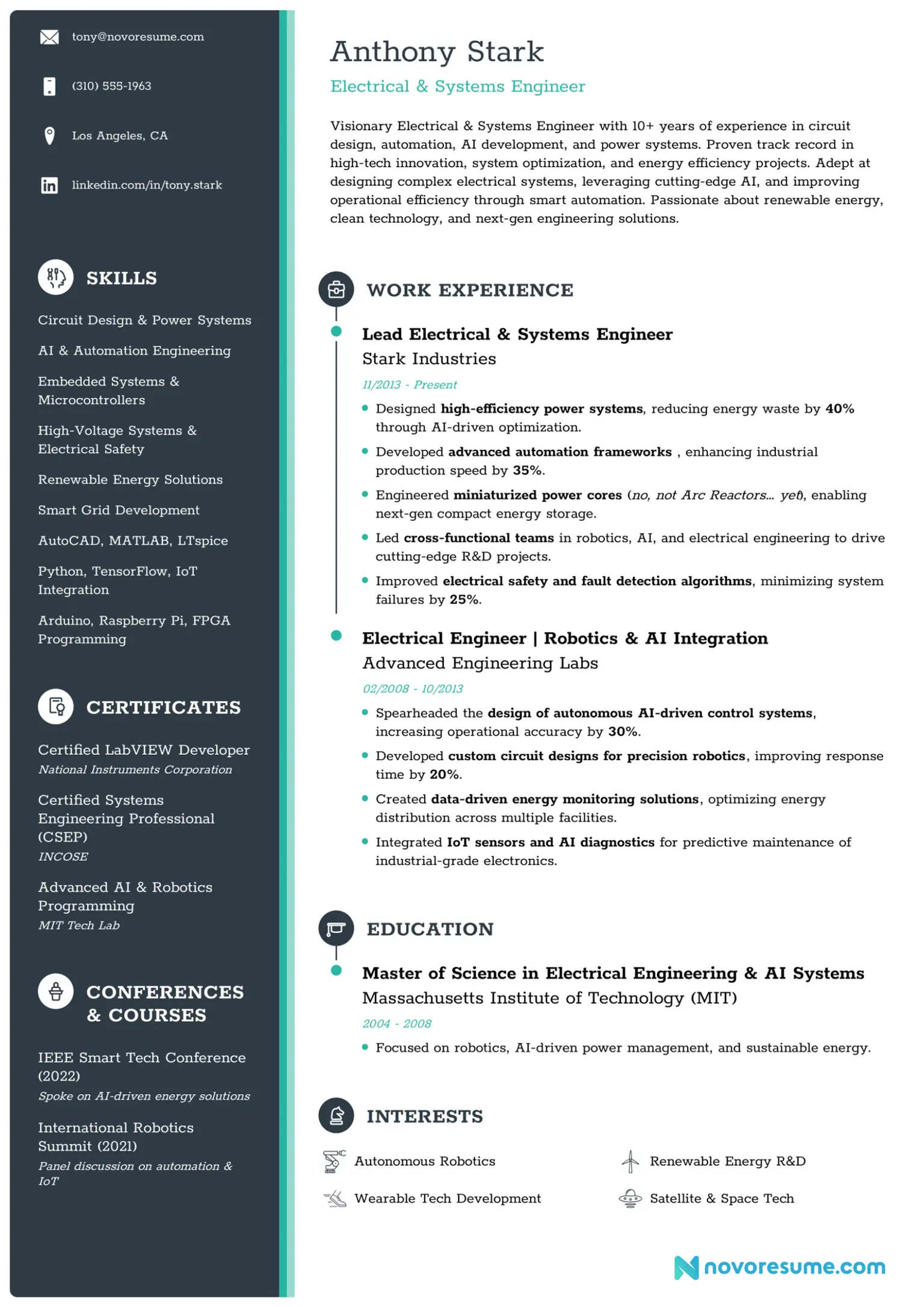 Electrical Engineer Resume Example (Guide & Tips for 2025) | Novoresume