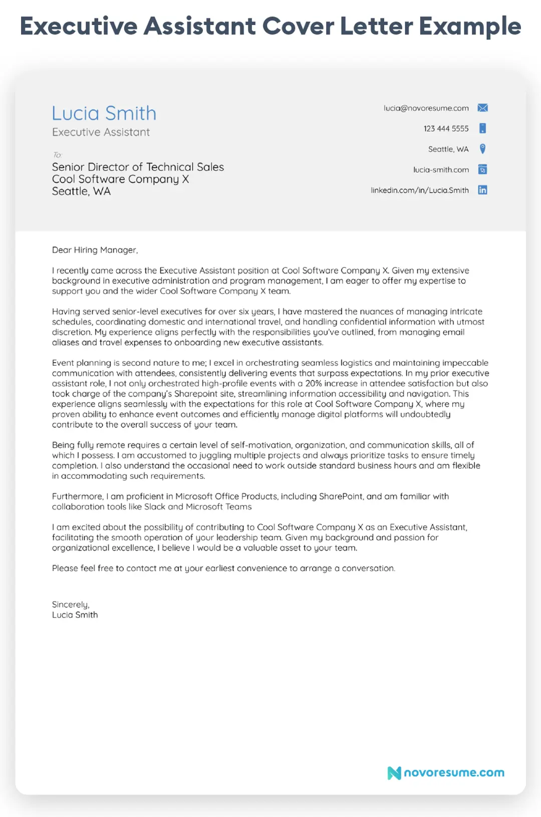 Executive Assistant Cover Letter Example (w/ Templates)