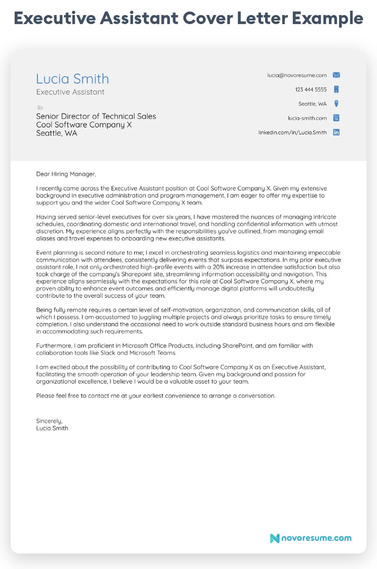 Executive Assistant Cover Letter Example (w/ Templates)
