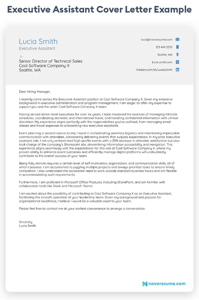 Executive Assistant Cover Letter Example (w/ Templates for 2025 ...