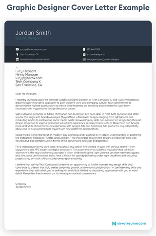 Graphic Designer Cover Letter Example (w/ Tips for 2025) | Novoresume