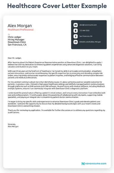 Healthcare Cover Letter Example (w/ Templates & Tips for 2025) | Novoresume