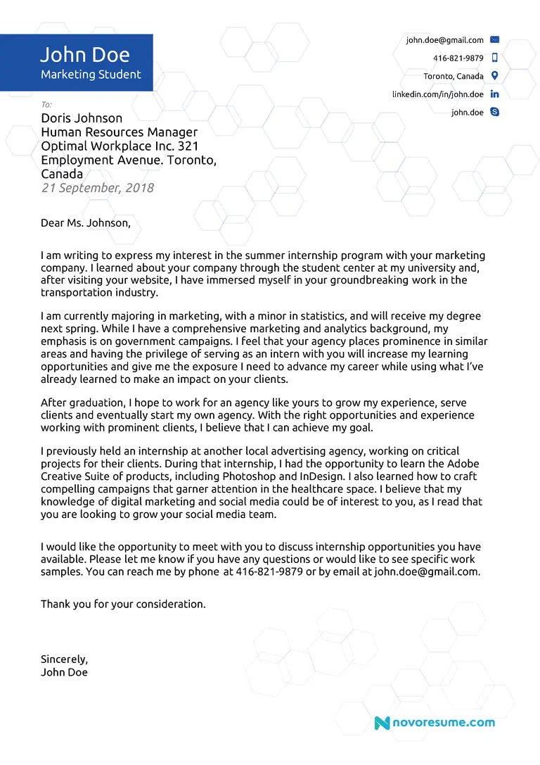 How to Write a Cover Letter for Internship (Examples & Template)