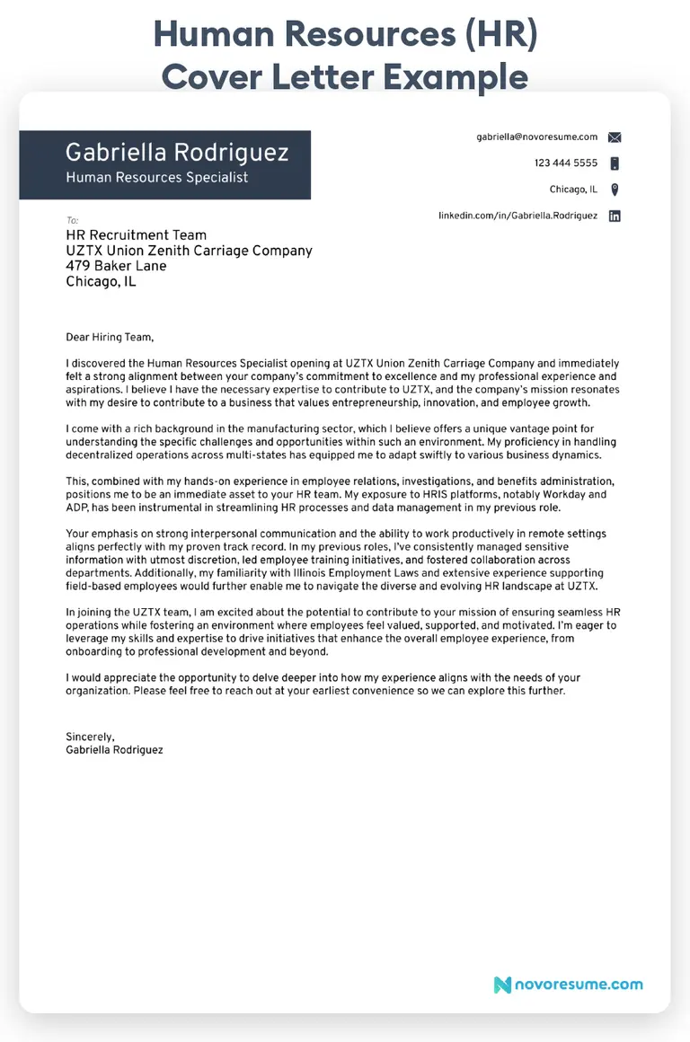 Human Resources Cover Letter Example & Guide for 2025 | Novoresume