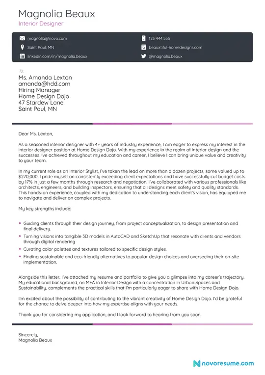 Interior Designer Resume Example [Guide + Templates]