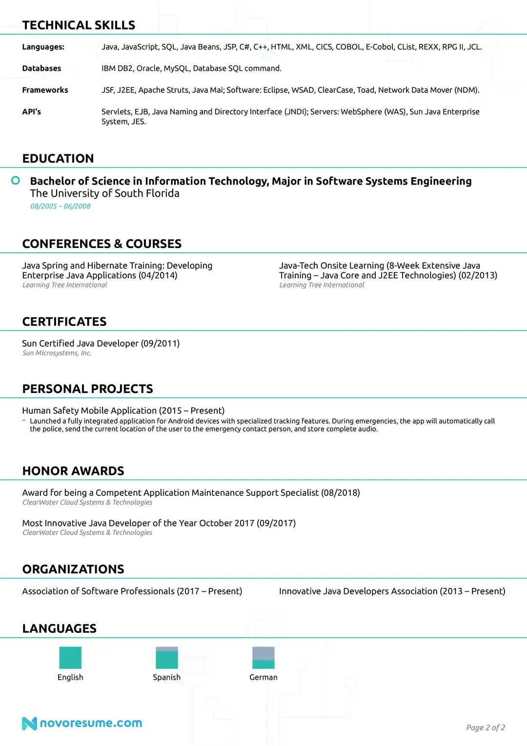 Java Developer Resume Sample + How-to Guide [2025] | Novoresume