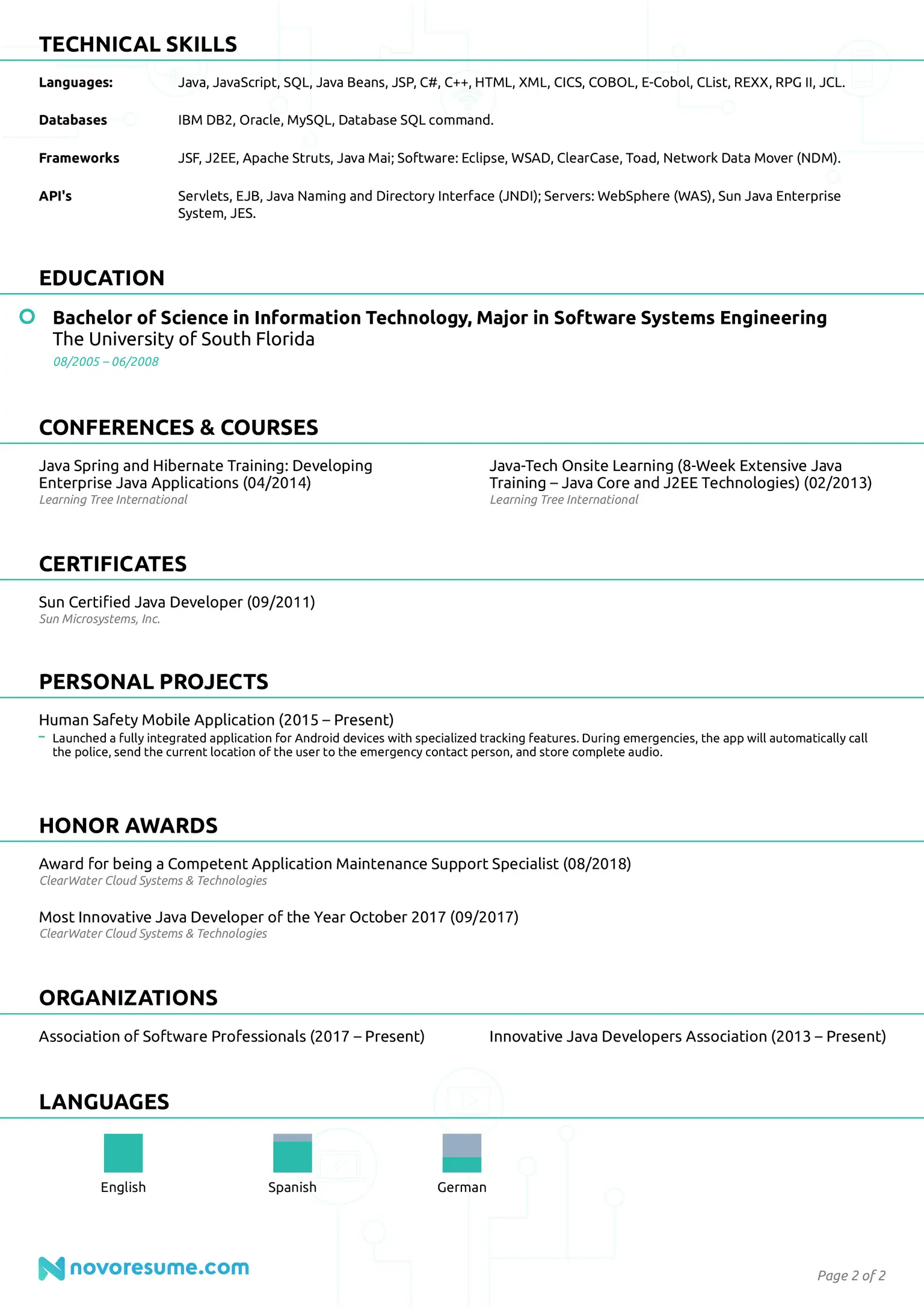 Java Developer Resume Sample + How-to Guide [2025] | Novoresume