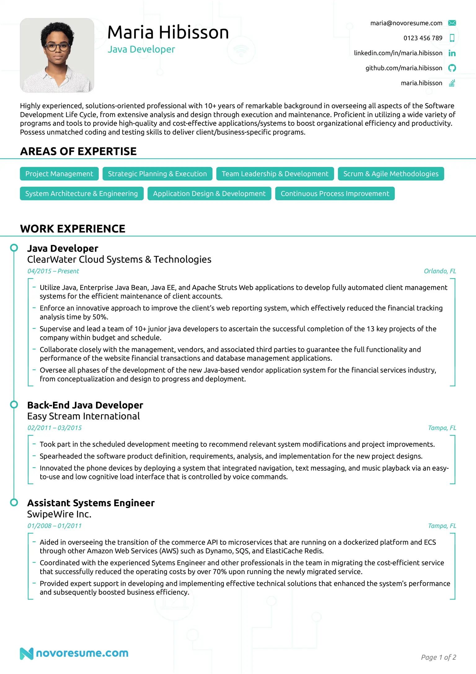 Java Developer Resume Sample + How-to Guide [2025] | Novoresume
