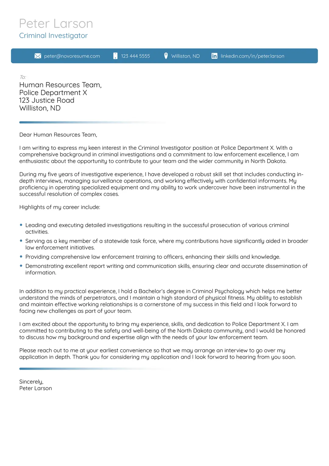 Law Enforcement Cover Letter Example [& Guide for 2026]