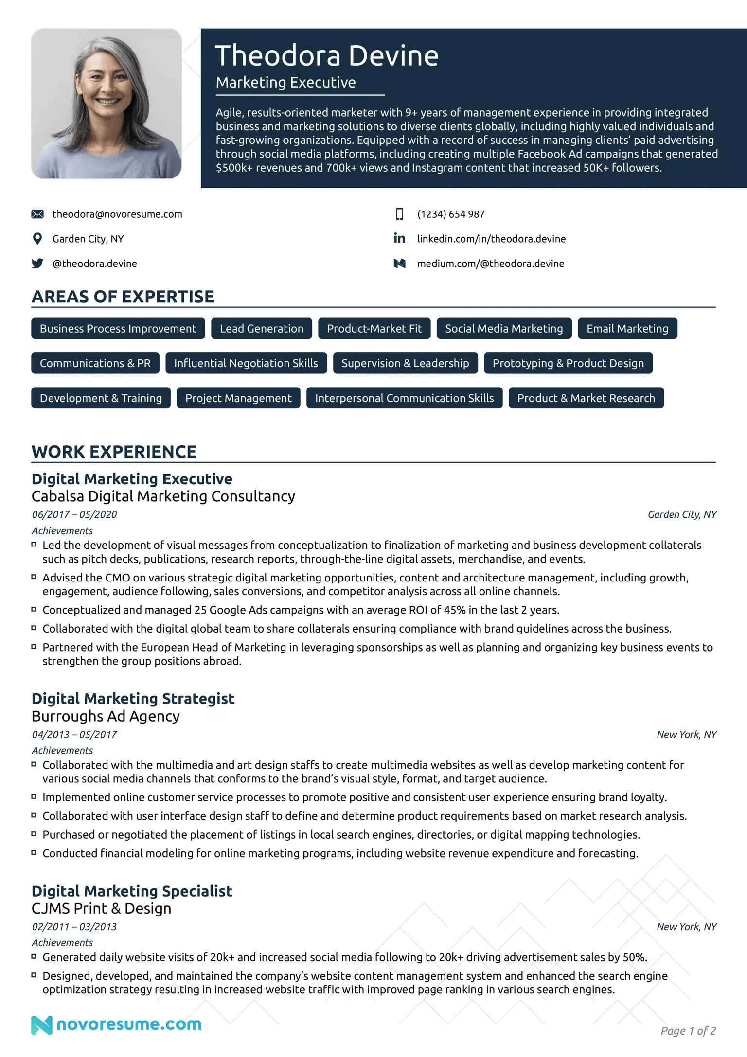 Executive Resume Example for 2025 [Free Templates] | Novoresume