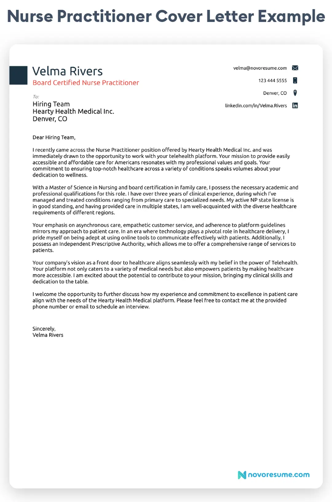 Nurse Practitioner Cover Letter Example (w/ Templates)