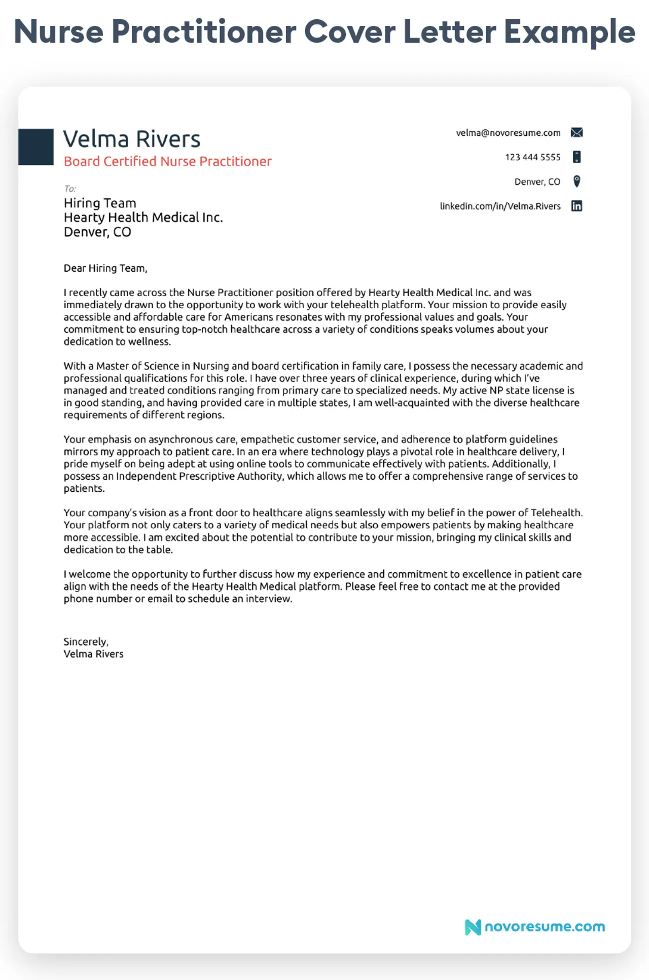 Nurse Practitioner Cover Letter Example (w/ Templates for 2025 ...