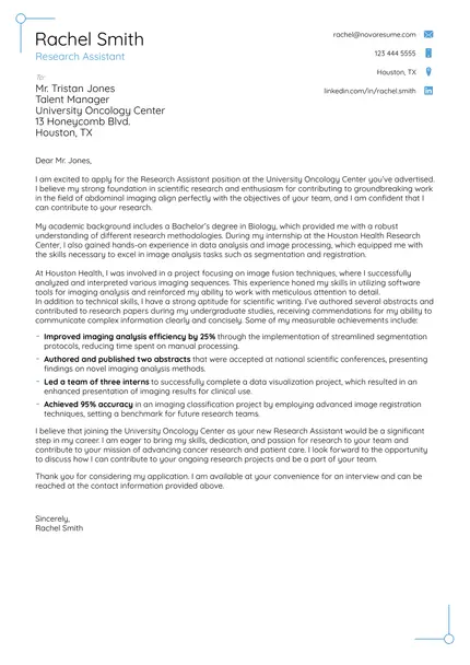 Research Assistant Cover Letter Example (w/ Guide for 2026)