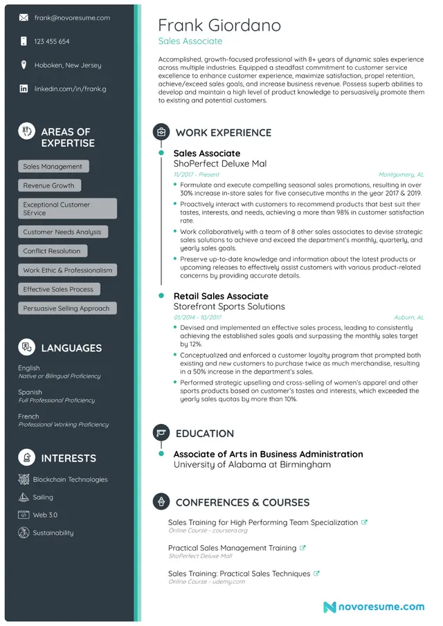 Sales Associate Resume Example for 2026 [Job Description, Skills & Tips]