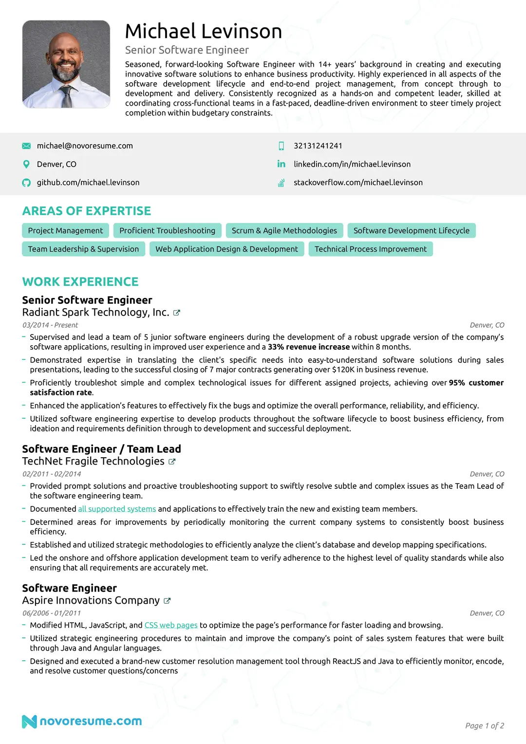 Software Engineer Resume [2025] - Example + How-to Guide | Novoresume