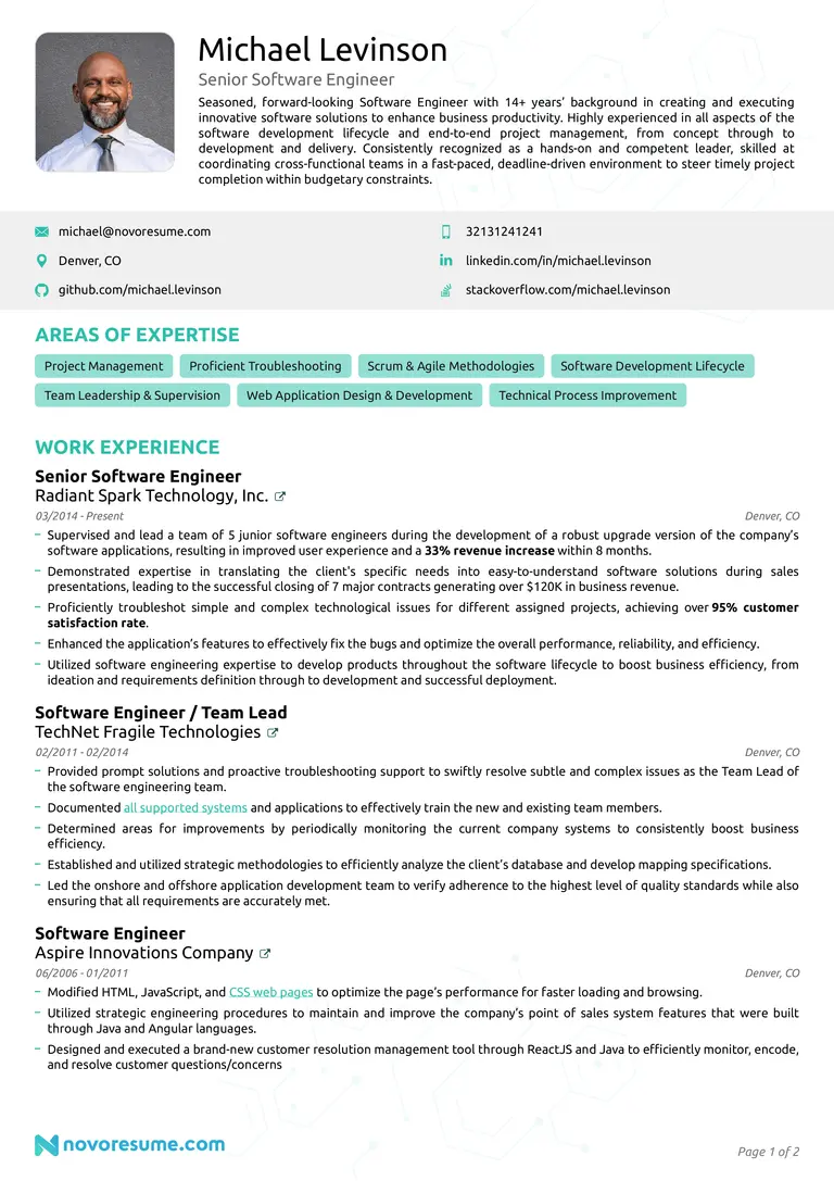 Software Engineer Resume [2025] - Example + How-to Guide | Novoresume