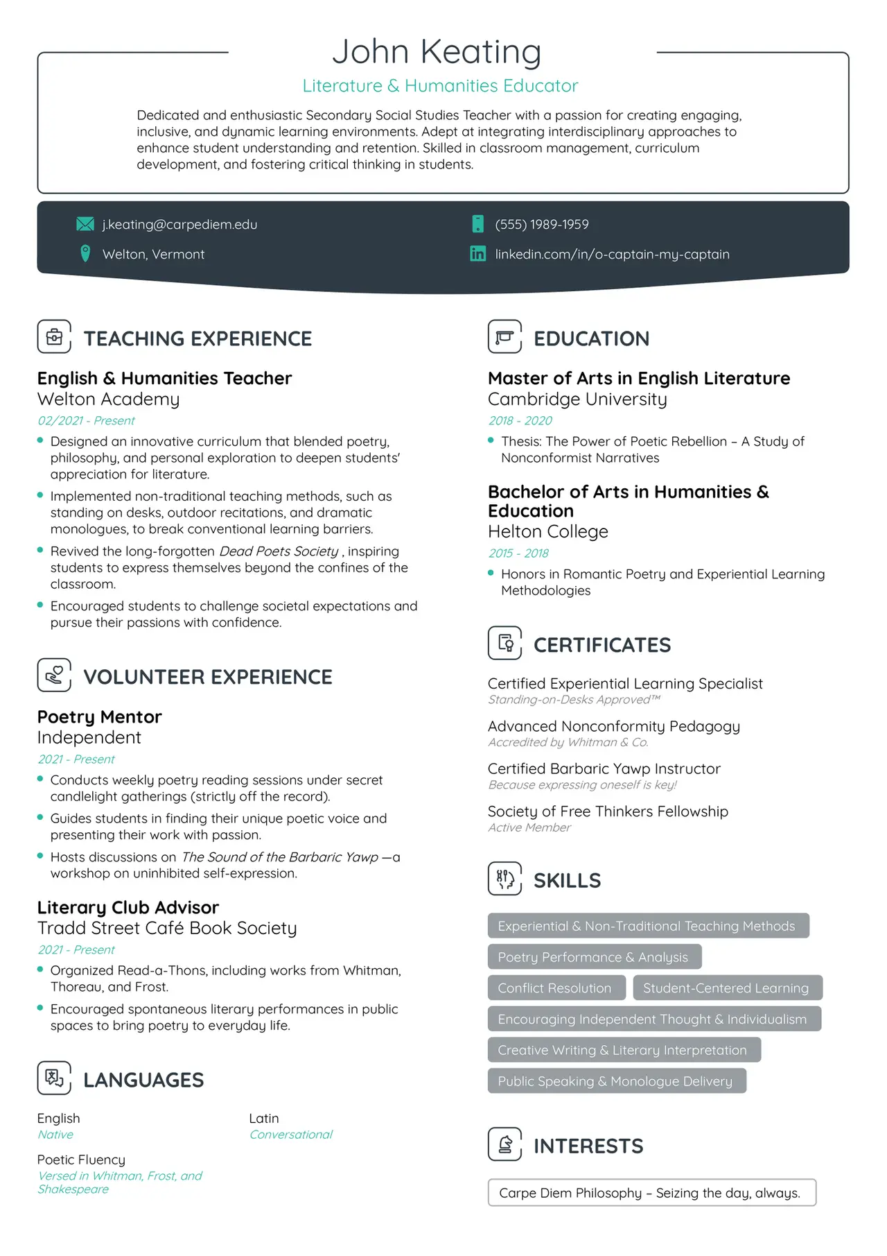 Teacher Resume Example for 2025 [w/ Free Template] | Novoresume