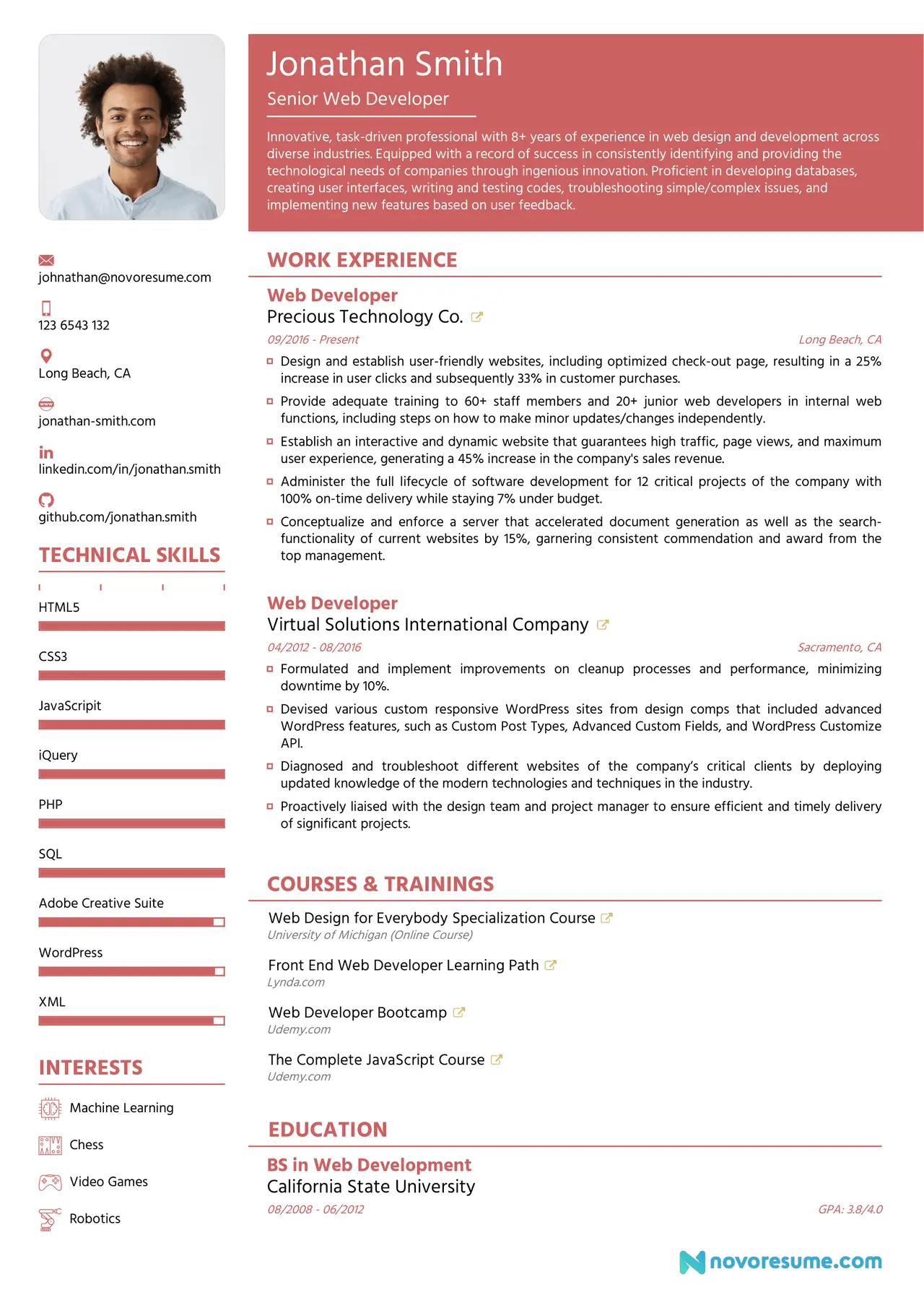 Web Developer Resume for 2025 - Guide & Examples | Novoresume