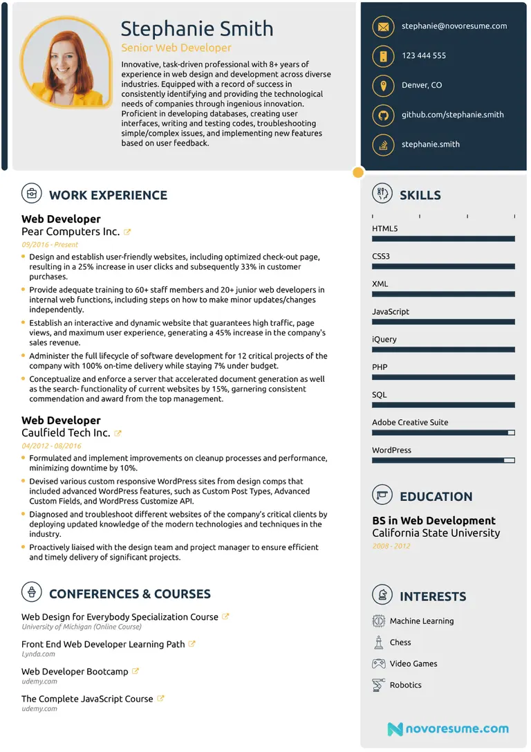 Web Developer Resume for 2026 - Guide & Examples