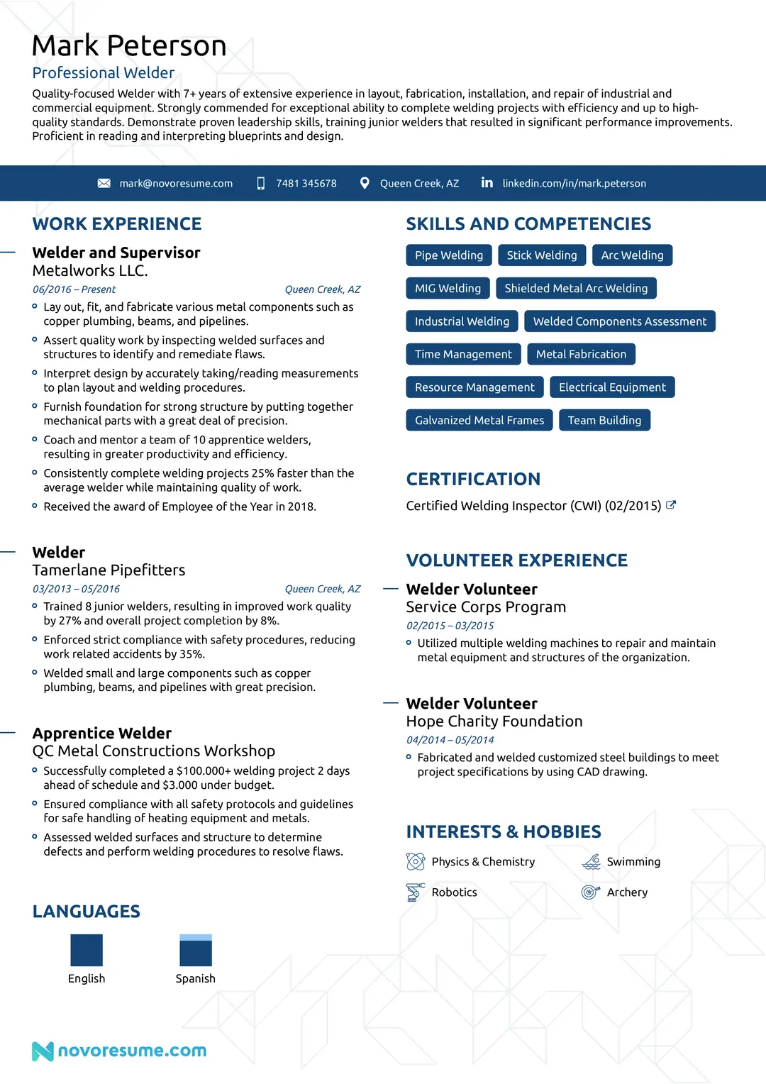 Welder Resume Examples & Guide for 2026 | Novoresume
