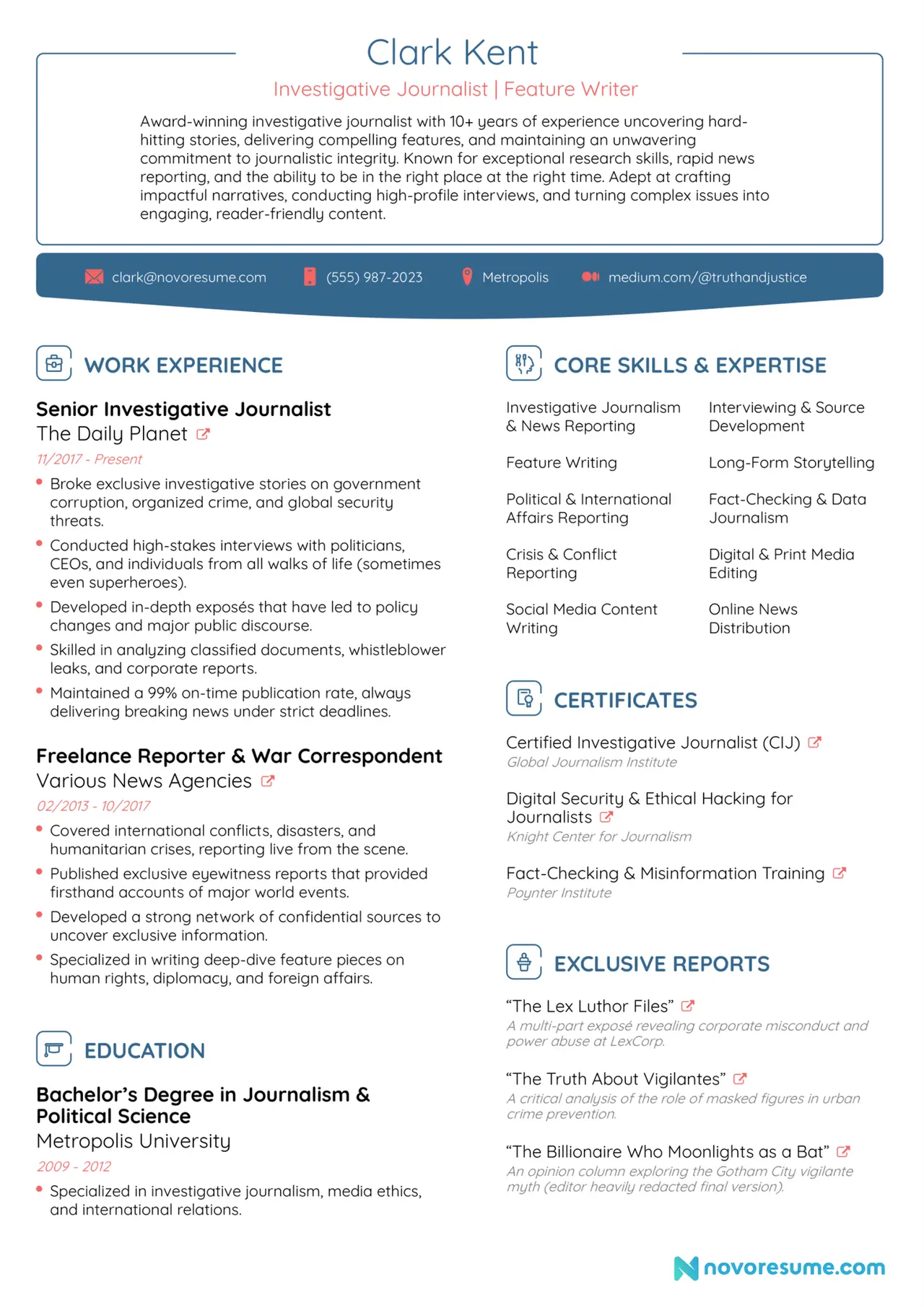 Writer Resume Example (Full Guide & Examples for 2026) | Novoresume
